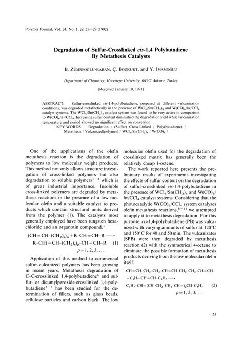 Pdf Degradation Of Sulfur Crosslinked Cis 14 Polybutadiene By