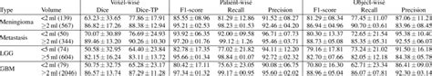 Preoperative Segmentation Performances Summary For Each Cns Tumor