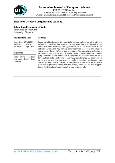 Pdf Fake News Detection Using Machine Learning