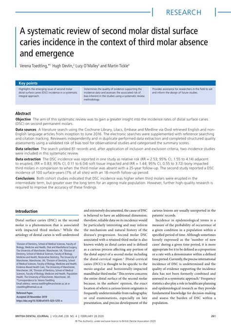 Pdf A Systematic Review Of Second Molar Distal Surface Caries Incidence In The Context Of