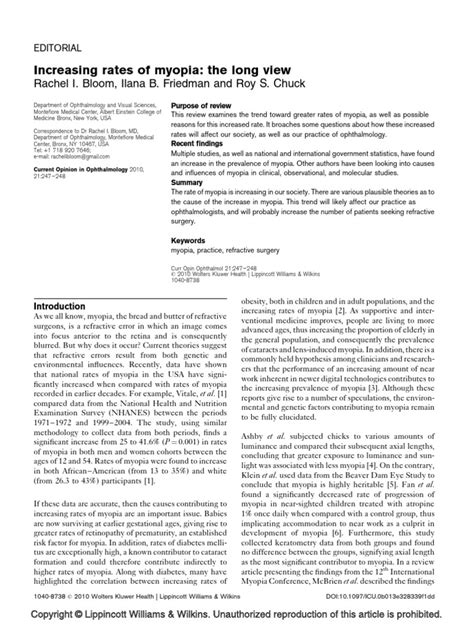 2 Increasing Rates Of Myopia The Long View Pdf Ophthalmology