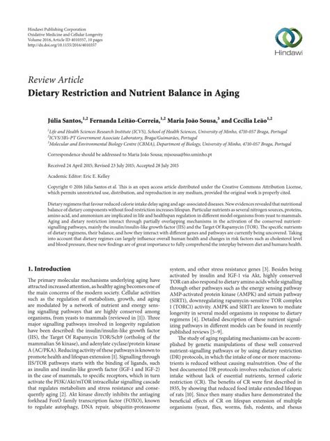 Pdf Review Article Dietary Restriction And Nutrient Balance In