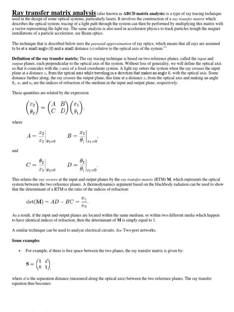 Ray Transfer Matrix Analysis Pdf Lens Optics Optics