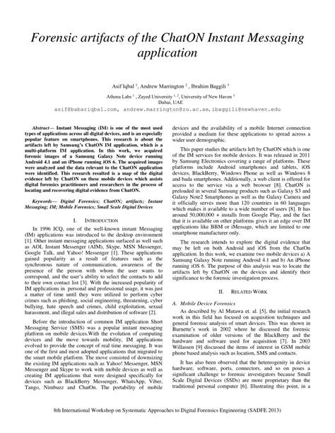 Pdf Forensic Artifacts Of The Chaton Instant Messaging Application
