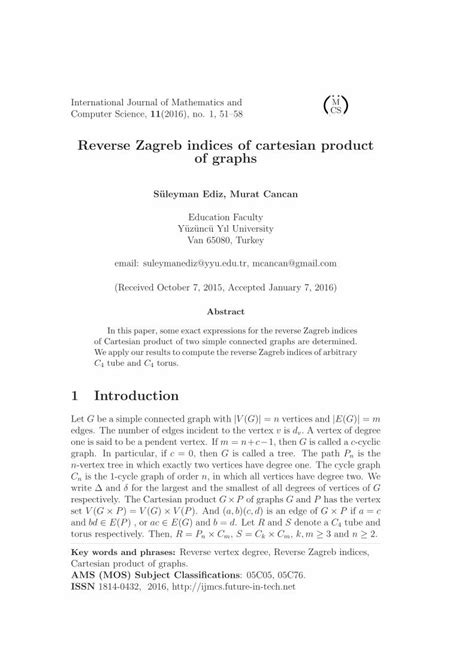 Pdf Reverse Zagreb Indices Of Cartesian Product Of Graphsijmcsfuture In 111r Ediz