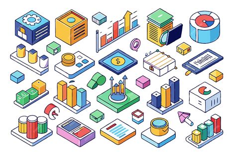 Isometric Illustration Of Business Charts And Graphs Financial And Marketing Data Premium Ai