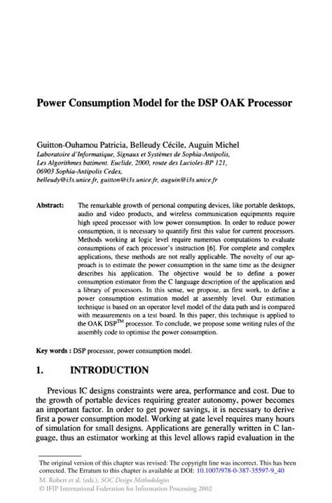 Pdf Power Consumption Model For The Dsp Oak Processor · Power Consumption Model For The Dsp