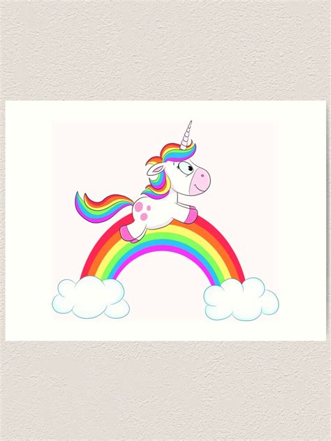 Cute Unicorn On Rainbow Art Print By Christine Wulf Redbubble