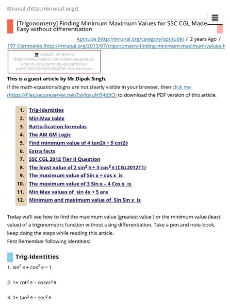 trigonometry how to find minimum maximum values quickly pdf