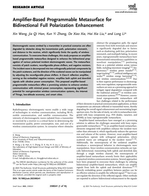 Pdf Amplifier‐based Programmable Metasurface For Bidirectional Full Polarization Enhancement