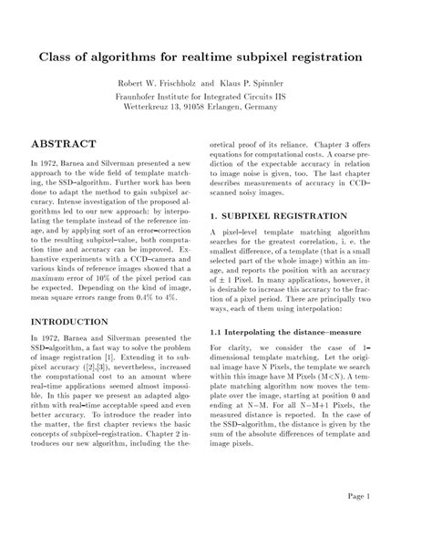 Pdf Class Of Algorithms For Realtime Subpixel Registration