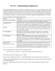 Assignment Docx CSC Programming Assignment In This Programming Assignment You Will