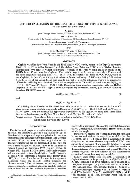Pdf Cepheid Calibration Of The Peak Brightness Of Type Ia Supernovae Vi Sn 1960f In Ngc 4496a