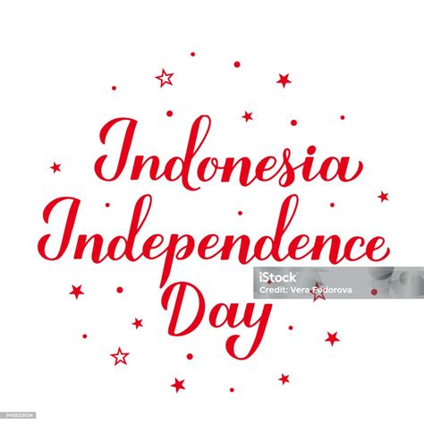 해피 인도네시아 독립 기념일 서예 손 편지 8 월 17 일 국경일 타이포그래피 포스터 배너 인사말 카드 전단지 등을위한 벡터 템플릿 낮에 대한 스톡 벡터 아트 및 기타