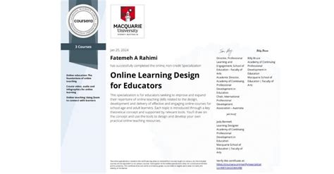 fatemeh rahimi on linkedin completion certificate for online learning design for educators