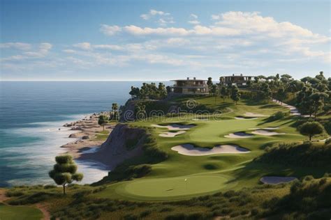 Coastal Golf Course With Ocean Views Combining Generative Ai Stock