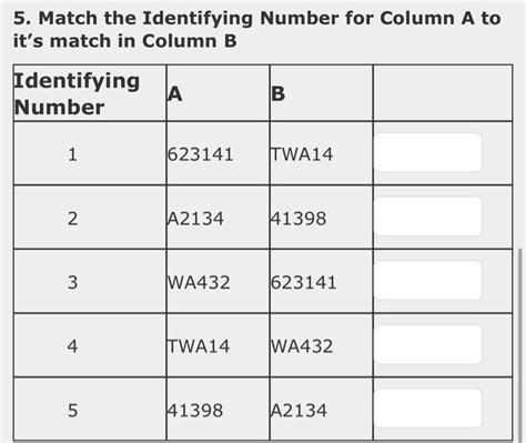 Solved 5 Match The Identifying Number For Column A To Itc