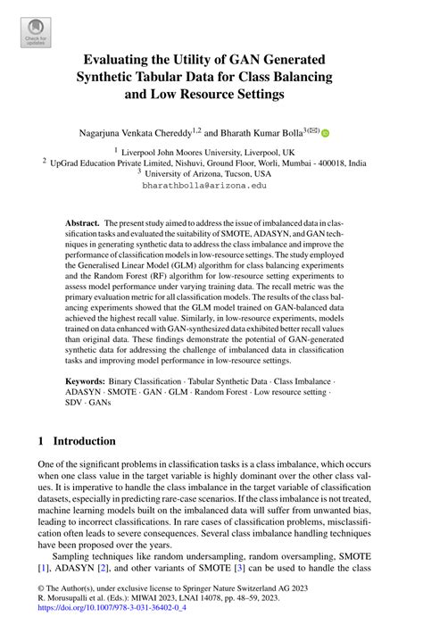 Pdf Evaluating The Utility Of Gan Generated Synthetic Tabular Data For Class Balancing And Low