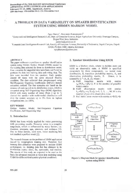 Pdf A Problem In Data Variability On Speaker Identification System