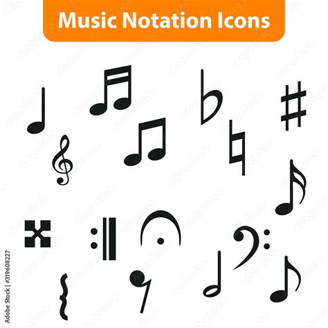 Vecteur Stock Music Note Icons Vector Set Black Symphony Or Melody Signs Isolated On White