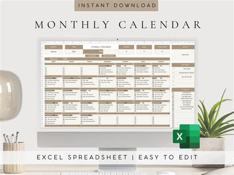 Task Tracker Excel Spreadsheet Planner Monthly Calendar Etsy