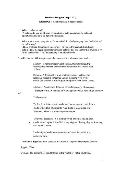 Tutorial 1 Relational Data Model Jf13sept2022 Database Design