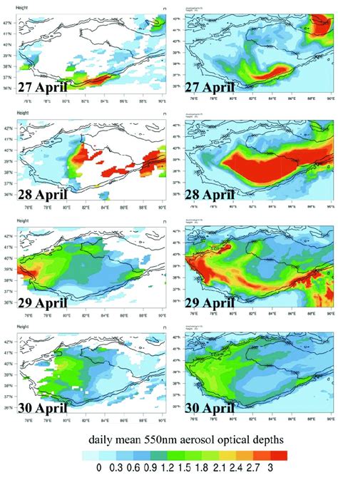 Spatial Distributions Of The Daily Average 550 Nm Aods Retrieved From Download Scientific