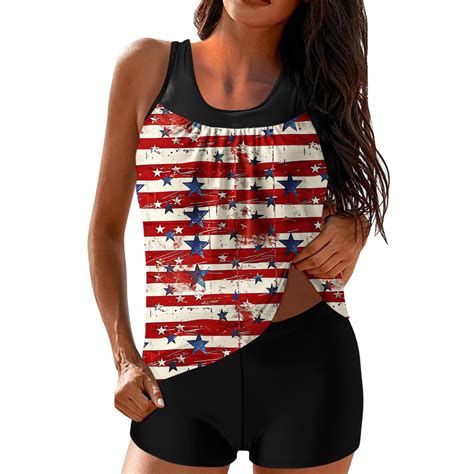Xdegoge Usa Flag Print Tankini For Women 2 Piece Patriotic Swimsuit