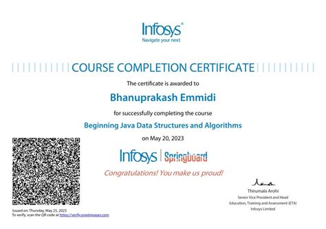 Bhanu Prakash Emmidi On Linkedin Javadeveloper Certification Infosysspringboard Careergrowth