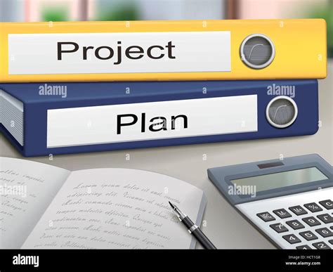Project And Plan Binders Isolated On The Office Table Stock Vector