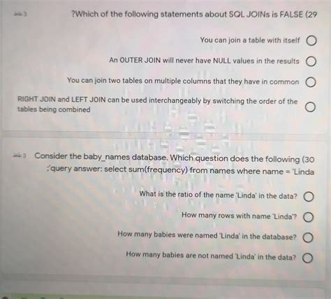 solved which of the following statements about sql joins
