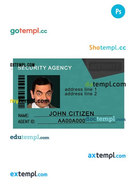 Security Agency Id Card Psd Template