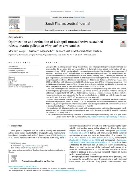 Pdf Optimization And Evaluation Of Lisinopril Mucoadhesive Sustained Release Matrix Pellets