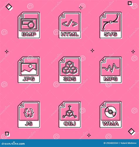 Set BMP File Document HTML SVG DS And MP Icon Vector Stock Illustration