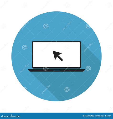 Laptop With Pointer On Screen On Blue Circle Background With Shadow Laptop Icon Pointer Mouse