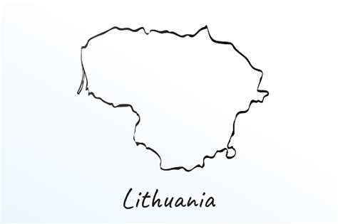 리투아니아의 손 그리기지도 검정 선 그리기 스케치입니다 흰색 배경에 윤곽 낙서 국가의 필기 스크립트 이름입니다 벡터