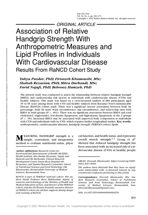 Pdf Association Of Relative Handgrip Strength With Anthropometric Measures And Lipid Profiles