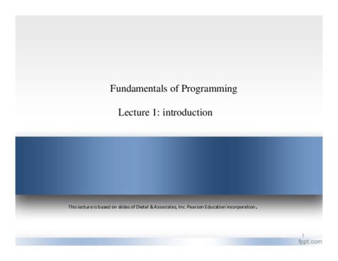 Pdf Fundamentals Of Programming Lecture 1 Introduction