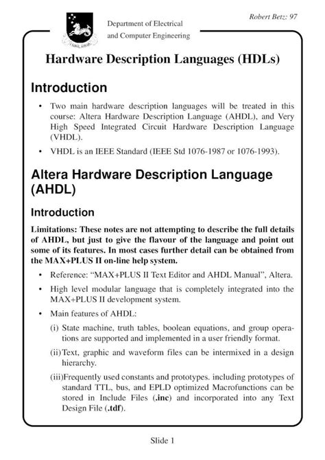 Pdf Hardware Description Languages Hdls Introduction• Ahdl Is A