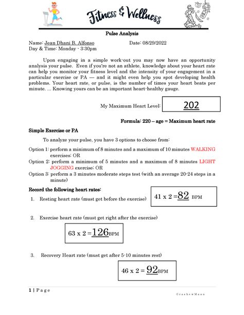 Simple Pulse Analysis Activity Pdf 1 P A G E G R A S H E W M A A N Pulse Analysis Name Jean