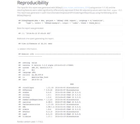 Reproducibility Section For A Report Using Deseq2 Results The