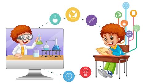 Niño De La Escuela Con Los Iconos De La Informática Y La Educación