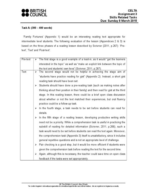 Celta Assignment 3 Skills Pdf Dubai Reading Comprehension