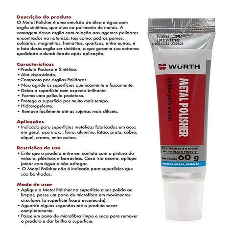 Polidor Metais Polisher Wurth Metal Alumínio Cromado 60g Euro Rogers