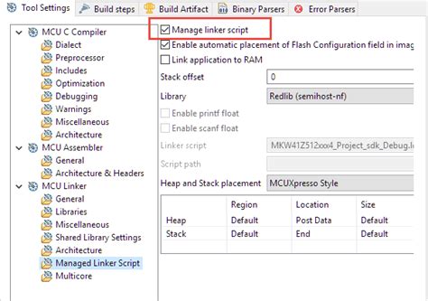 Managed Linker Script In Mcuxpresso Ide Mcu On Eclipse