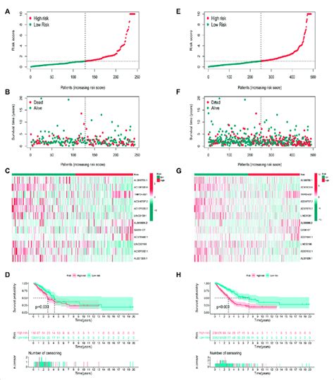 Prognostic Value Of Risk Score Model In Testing And Entire Sets A D