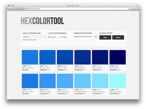 Hex Color Tool Enter Hex Code Then Find Colors A Percentage Lighter