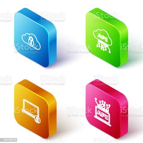 아이소메트릭 라인 클라우드 컴퓨팅 잠금 Api 인터페이스 노트북 및 컴퓨터 아이콘을 설정합니다 벡터 3차원 형태에 대한 스톡 벡터 아트 및 기타 이미지 Istock