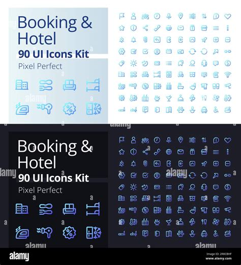 Booking And Hotel Pixel Perfect Gradient Linear Ui Icons Kit For Dark