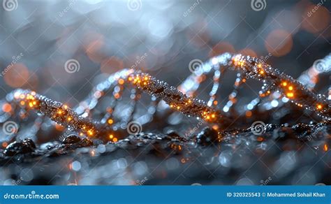 Focused Selectively Of The White Dna Molecules On String 3d Model Stock